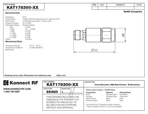 Fixed Attenuator SMA Male Female PSS 50 Ohm DC 18 GHz 2 Watts 3 DB Bi Directional KonnectRF