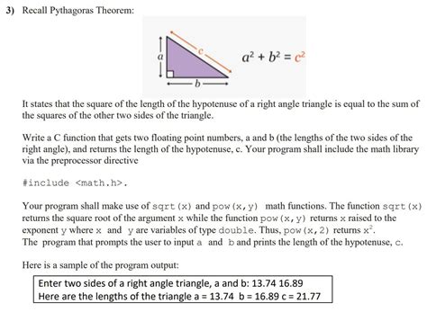 Solved 3 Recall Pythagoras Theorem It States That The