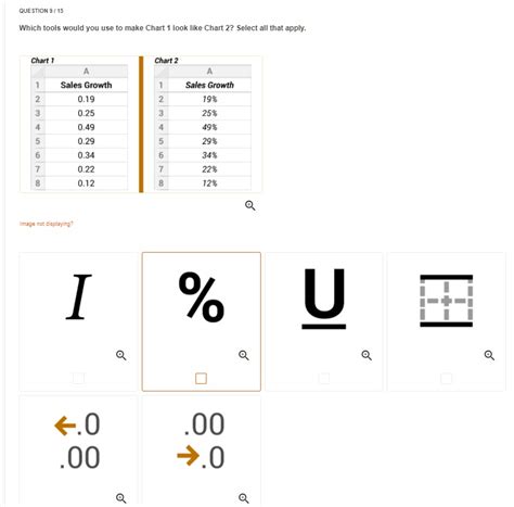 question 9 15 which tools would you use to make chart 1 look like chart