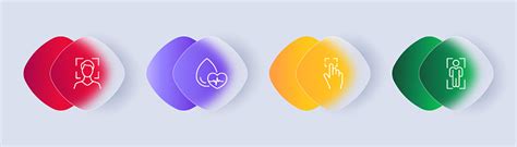 생체 측정 세트 아이콘입니다 개인 정보 보호 개인 데이터 보안 시스템 얼굴 Id 물방울 심장 박동 펄스 지문 스캐너 Dna 생체 인식 개념 유리 형태 스타일 비즈니스용 벡터