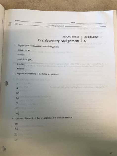solved name desk date laboratory instructor report sheet