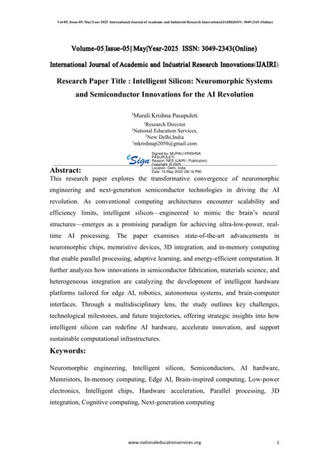 Pdf Intelligent Silicon Neuromorphic Systems And Semiconductor Innovations For The Ai Revolution