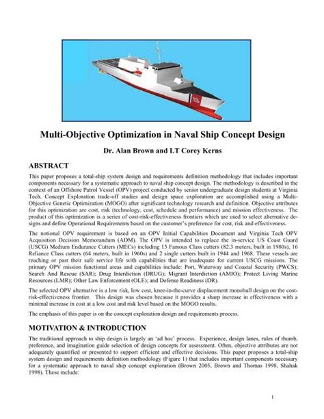 Multi Objective Optimization In Naval Ship Concept Design