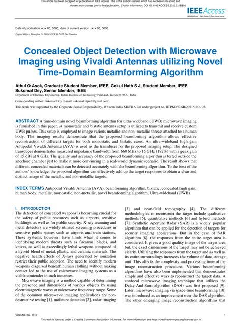PDF Concealed Object Detection With Microwave Imaging Using Vivaldi Antennas Utilizing Novel