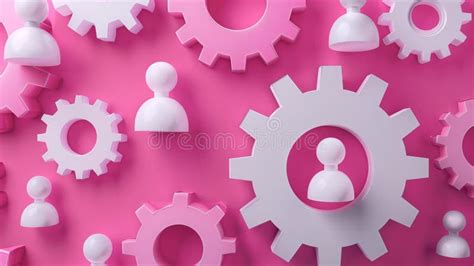 Pink And White Gears Interlinked With Human Figures Closeup Image Ai
