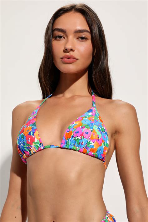 Multi Floral Bikini Triangle Bikini Top String Bikini Top Lulus
