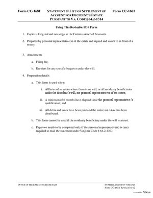 CC 1681 Instructions For Statement In Lieu Of Settlement Of Account For Decedent S Estate