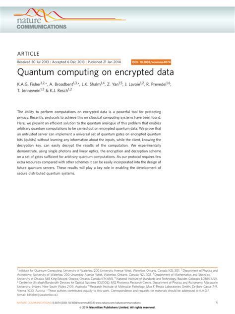 2014 Quanutm Computing On Encrption Data Pdf Quantum Computing Encryption