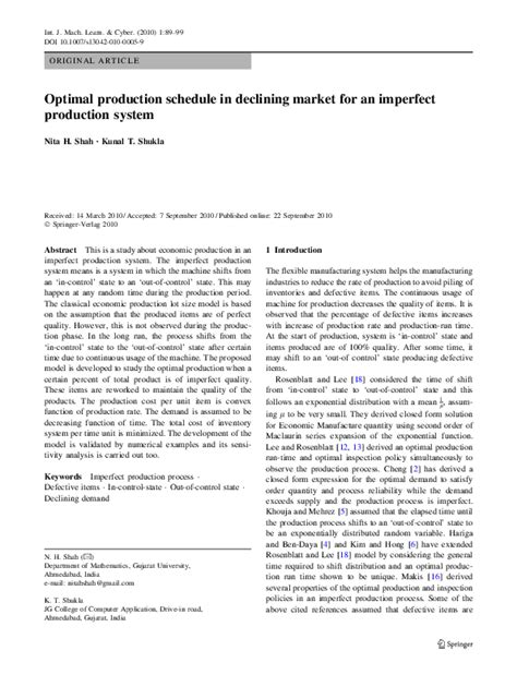 Pdf Optimal Production Schedule In Declining Market For An Imperfect Production System