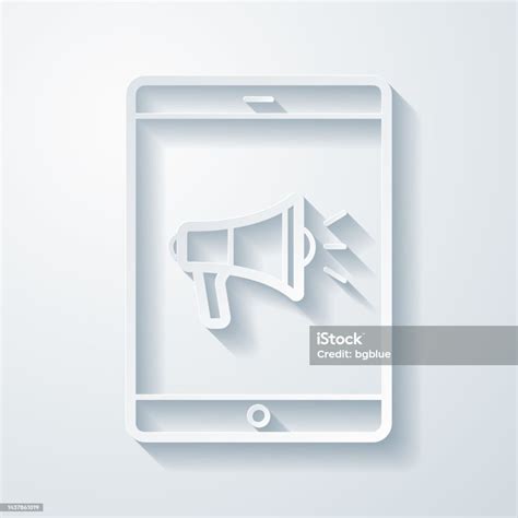 확성기가 있는 태블릿 Pc 빈 배경에 종이 자르기 효과가 있는 아이콘 3차원 형태에 대한 스톡 벡터 아트 및 기타 이미지 3차원 형태 개념 공란 Istock