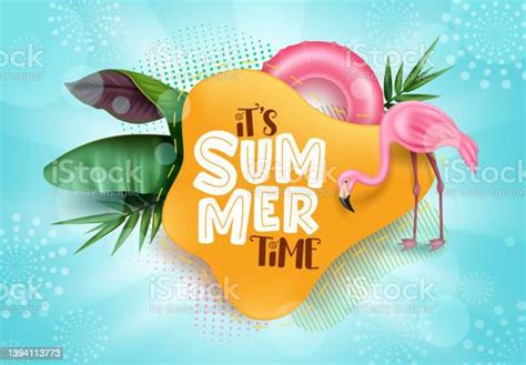 여름 인사말 벡터 배경 디자인 안녕하세요 자연의 여름 텍스트는 열대 계절을위한 구명 부표 플로터와 과일 요소로 장식을 남깁니다 3차원 형태에 대한 스톡 벡터 아트 및 기타