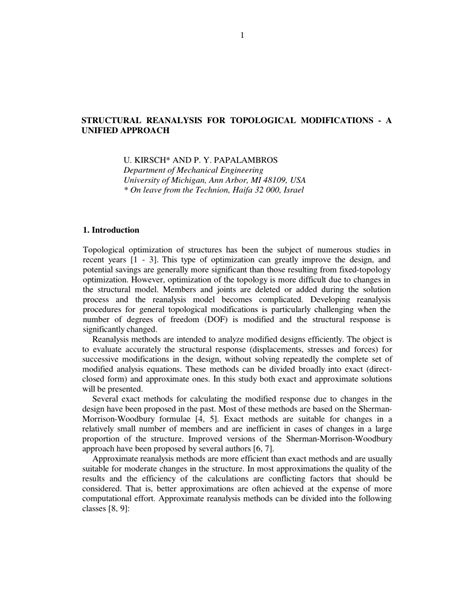 Pdf Structural Reanalysis For Topological Modifications A Unified Approach
