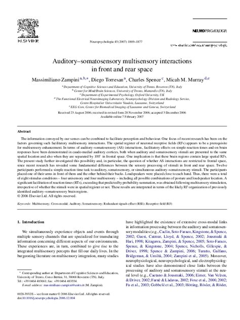 Pdf Auditory Somatosensory Multisensory Interactions In Front And Rear Space
