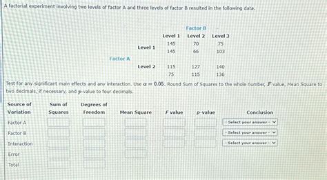 Solved A Factorial Experiment Involving Two Levels Of Factor