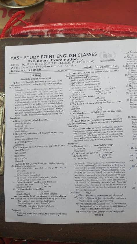 Yash Study Point English Classes Pre Board Examination 6 Class 91011