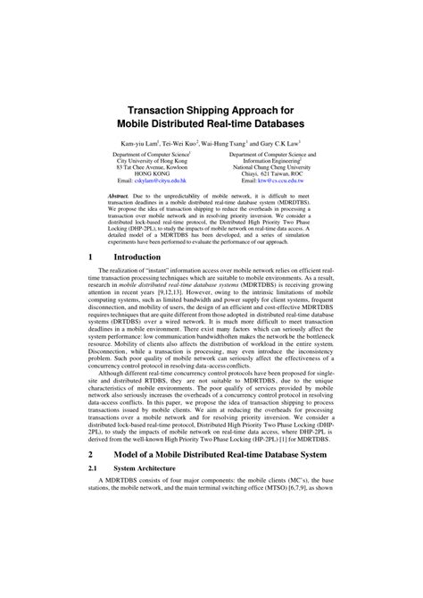 Pdf Transaction Shipping Approach For Mobile Distributed Real Time Databases