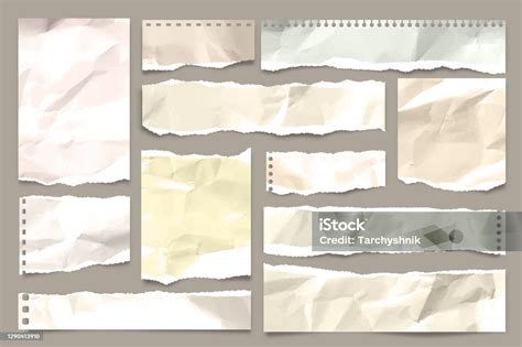 찢어진 색의 구겨진 종이 스트립 컬렉션 찢어진 가장자리가있는 현실적인 종이 스크랩 스티커 노트 노트북 페이지의 조각 벡터 일러스트레이션 0명에 대한 스톡 벡터 아트 및 기타