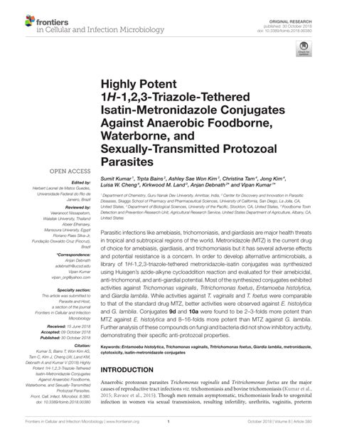 Pdf Highly Potent 1h 1 2 3 Triazole Tethered Isatin Metronidazole Conjugates Against Anaerobic