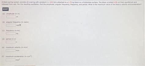 solved a block spring system consists of a spring with