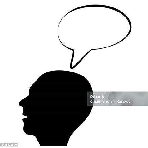 흰색 배경에 고립 된 뇌에서 윤곽이 빈 음성 거품이있는 인간 머리의 실루엣 디자인 요소 Brand Name Online