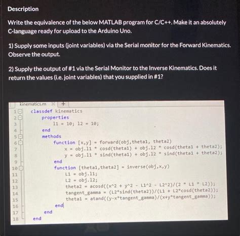 Solved Description Write The Equivalence Of The Below MATLAB Chegg