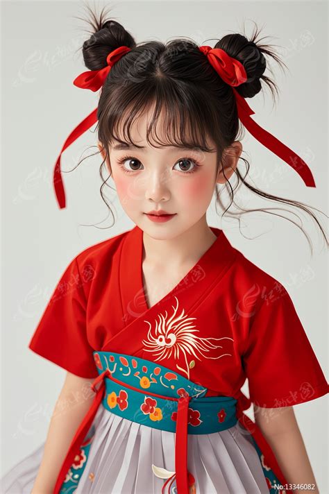 穿红色服装绑着哪吒头的小女孩素材图ai图下载红动中国