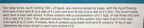 Solved Two Large Tanks Each Holding 100l ﻿of Liquid Are