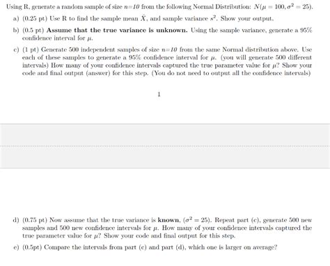 Using R Generate A Random Sample Of Size N 10 From Chegg Com