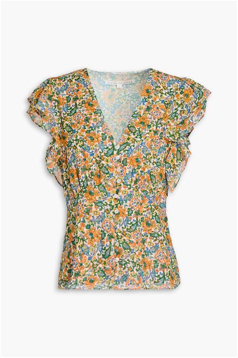 Veronica Beard Polly Ruffled Floral Print Silk Crepe Top The Outnet