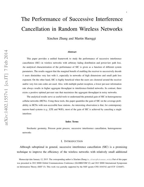 Pdf The Performance Of Successive Interference Cancellation In Random Wireless Networks