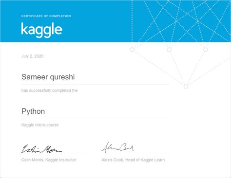 Sameer Qureshi Completed The Python Course On Kaggle