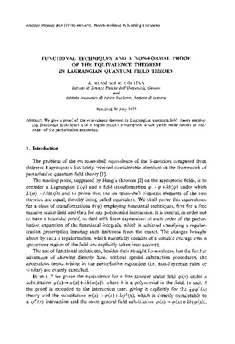 Pdf Functional Techniques And A Non Formal Proof Of The Equivalence Theorem In Lagrangian