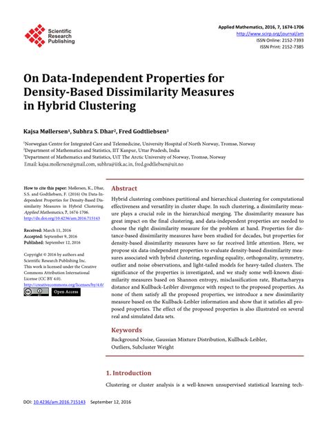 Pdf On Data Independent Properties For Density Based Dissimilarity Measures In Hybrid Clustering