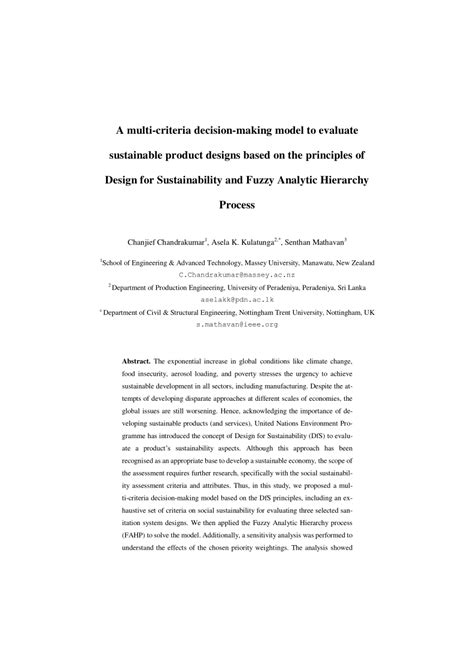 Pdf A Multi Criteria Decision Making Model To Evaluate Sustainable