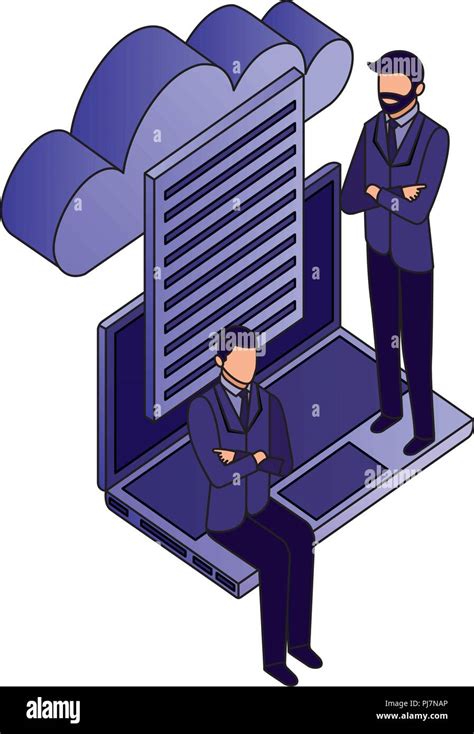 Businessmen Teamwork With Laptop And Cloud Computing Vector Illustration Design Stock Vector