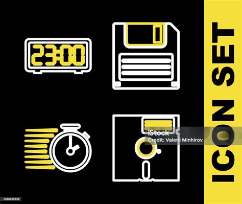 플로피 디스크 525 인치 스톱 워치 및 디지털 알람 시계 아이콘을 설정 합니다 벡터 다중 색상에 대한 스톡 벡터 아트 및 기타 이미지 Istock