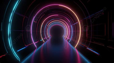 Digital Tunnel Glowing Neon Lights In 3d Render Background Club