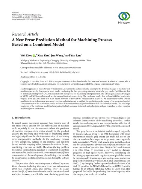 Pdf A New Error Prediction Method For Machining Process Based On A Combined Model