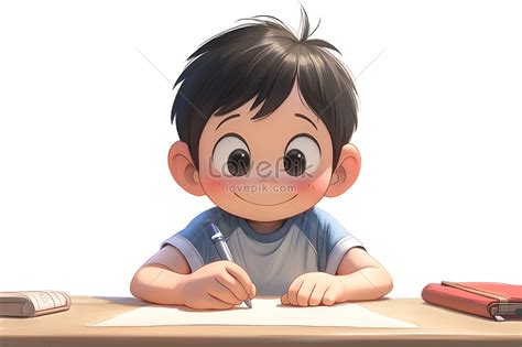 행복 한 만화 소년 쓰기 일러스트 무료 다운로드 Lovepik