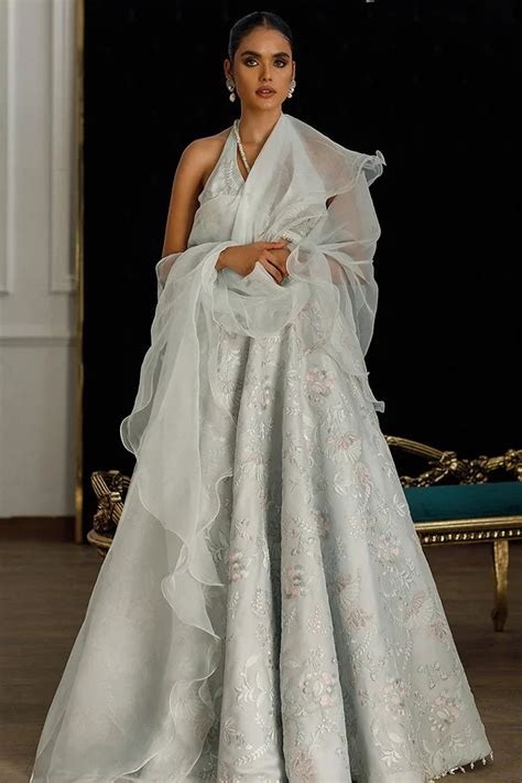 Threads And Motifs Organza Embroidered Blouse And Skirt Raja Sahib Intl