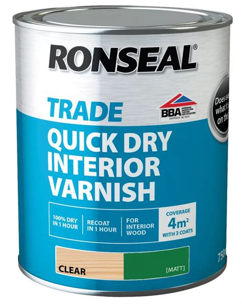 Ronseal 750ml Clear Matt Water Based Interior Wood Varnish Screwfix