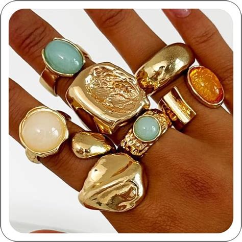 Chunky Gold Rings Set For Women Crystal Rhinestone Chunky Tacking