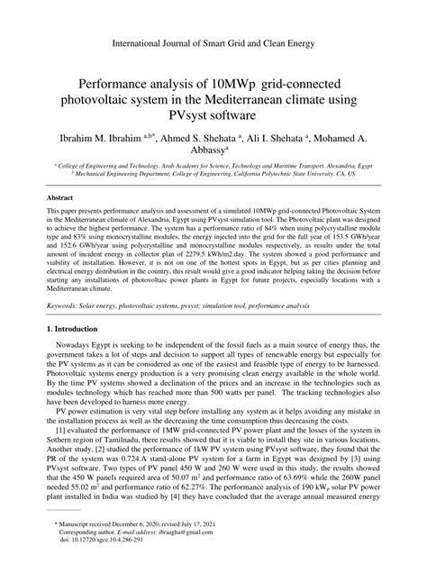 Pdf Performance Analysis Of 10mwp Grid Connected Photovoltaic System In The Mediterranean