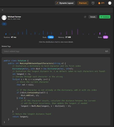 Michael Farmer On Linkedin Day 371 Of Daily Leetcode 1624 Largest Substring Between Two Equal