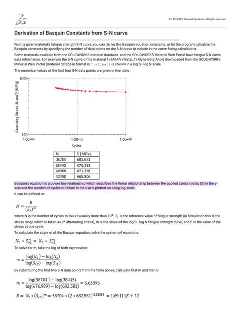 2016 Solidworks Derivation Of Basquin Constants From S N Curve Pdf