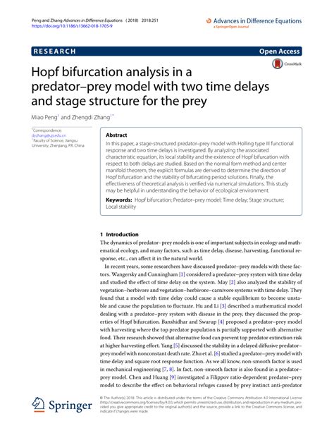 Pdf Hopf Bifurcation Analysis In A Predatorprey Model With Two Time Delays And Stage