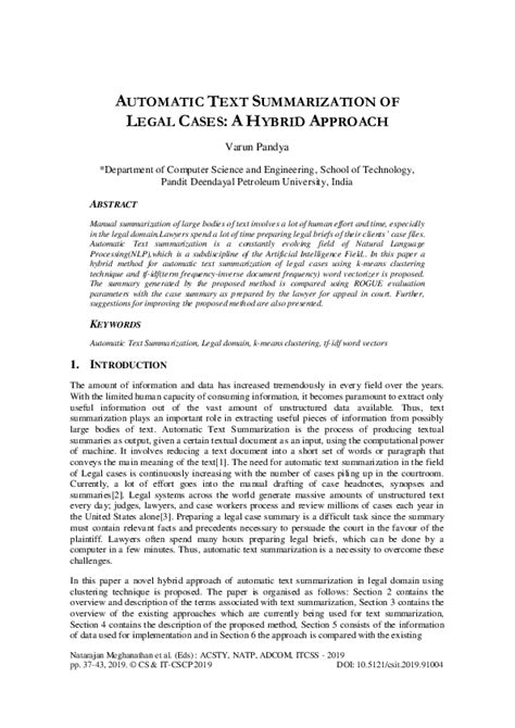 Pdf Automatic Text Summarization Of Legal Cases A Hybrid Approach