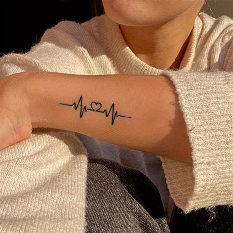 5 Sheets Heartbeat Line Tattoo Sticker Black Ekg And Heart Design