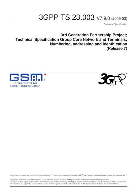 Pdf 3gpp Technical Specification Core Network Numbering Addressing