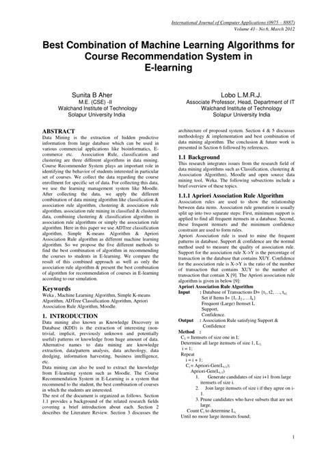 Pdf Best Combination Of Machine Learning Algorithms For Course Recommendation System In E Learning